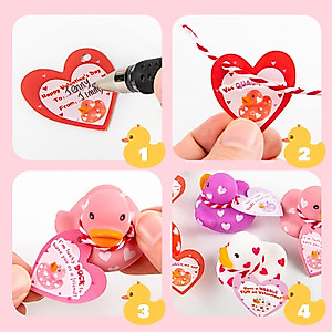 Kiddokids 28 Packs Valentines Day Gift Cards with Cute Mini Rubber Duck 2.4x2.4 Bath Toys for School Classroom Valentine’s Exchange Greeting Cards