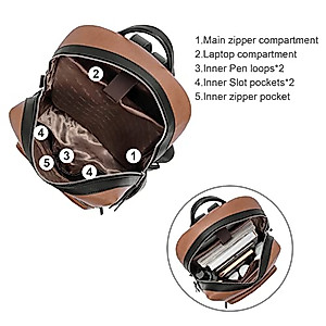 CLUCI Womens Laptop Backpack Leather 15.7 Inch Computer Backpack Travel Vintage Daypack Brown with Black