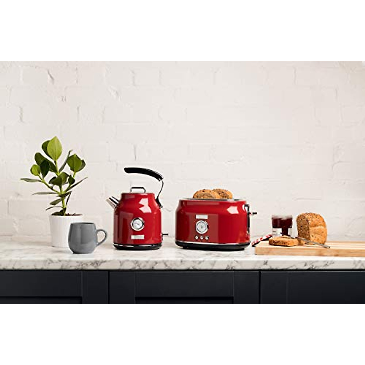 Haden Dorset Stainless Steel Electric Kettle - 1.7L (7 Cup) Tea Kettle with Auto Shut-Off and Boil-Dry Protection - Red