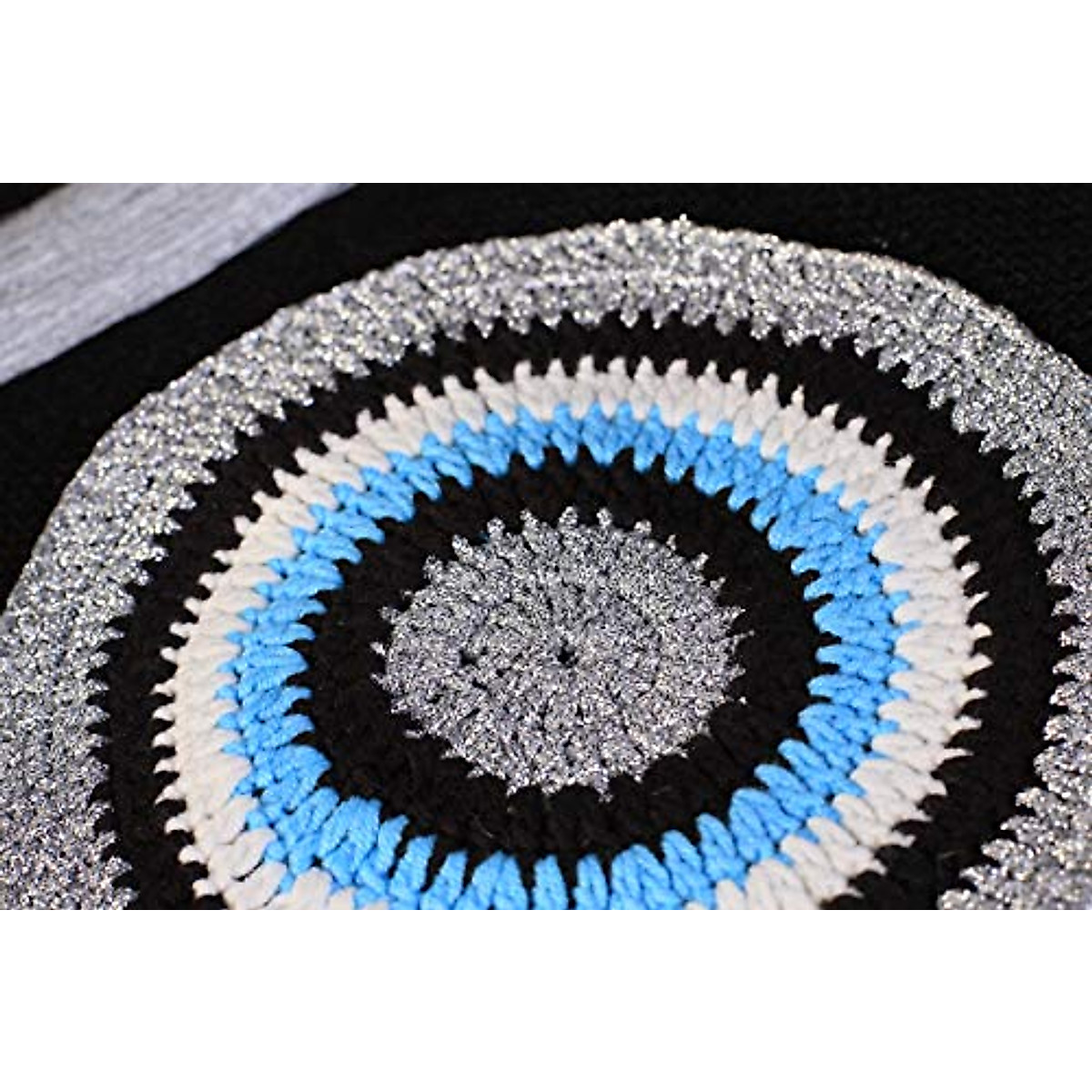 Karens Black-Silver Evil Eye Jute/Burlap Clutch Bag Beach bag Zipper (w/Chain)