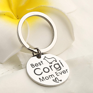 BEKECH Corgi Dog Mom Gift Corgi Dog Dad Gift Best Corgi Mom Ever Keychain Funny Paw Mom Jewelry Gift for Corgi Dog Lover(silver)