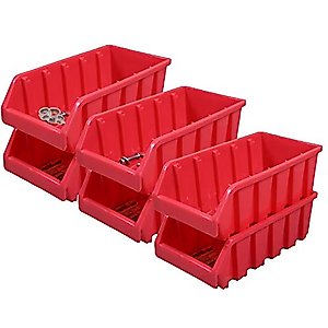 Basicwise QI003255R.3 Plastic Storage Stacking Bins (Set of 6 Red)