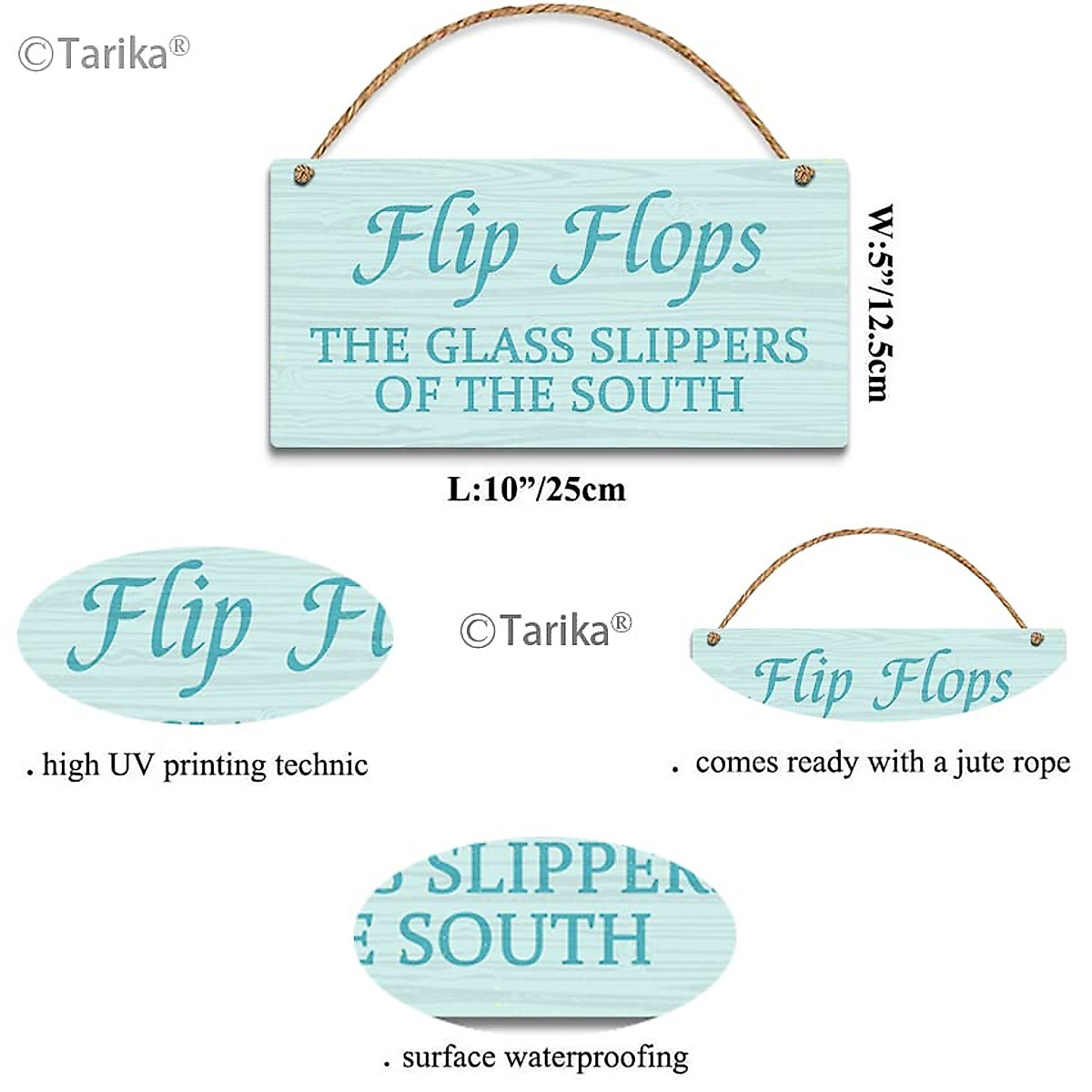 Flip Flops The Glass Slippers of The South 5X10 Inches Wood Retro Look Decoration Art Hanging Sign for Home Kitchen Bathroom Farm Garden Garage Inspirational Quotes Wall Decor