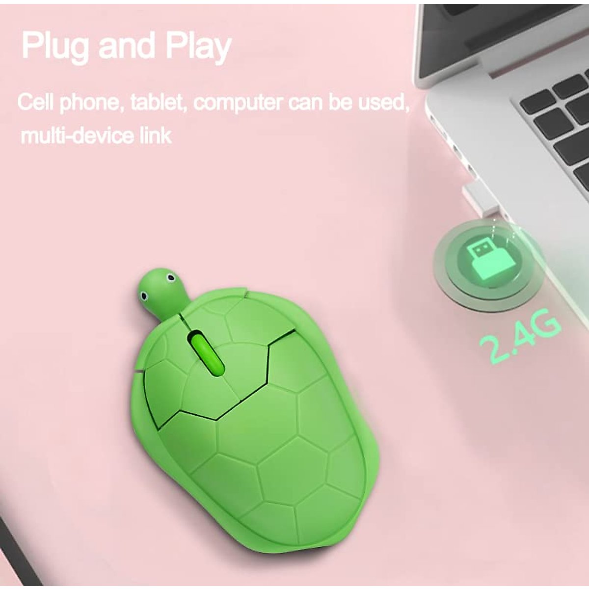 Wireless Mouse,Cute Animal Green Turtle Shape Portable Quiet Optical USB Mice, 1600 DPI 3 Buttons Silent Cordless Mouse for PC Laptop Computer Notebook MacBook Desktop