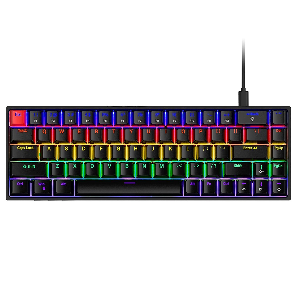 TEWELL 68 Keys Wired Compact Mechanical Gaming Keyboard with Audible Click Sound Blue Switches, Rainbow Backlit Portable Computer Keyboard for Windows Gaming PC