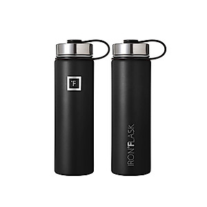 IRON °FLASK Camping & Hiking Hydration Flask with 3 Lids - Stainless Steel, Double Walled & Vacuum Insulated Water Bottle - Leak Proof & BPA Free (Midnight Black, Spout - 22 oz)