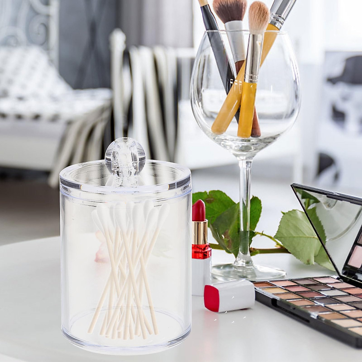 Cabilock 2 Pcs Acrylic storage box acrylic storage container Cotton Pad Holder plastic swab storage jar Makeup Cotton Round Holder Make Up Pads Holder holder Bracket box cosmetic