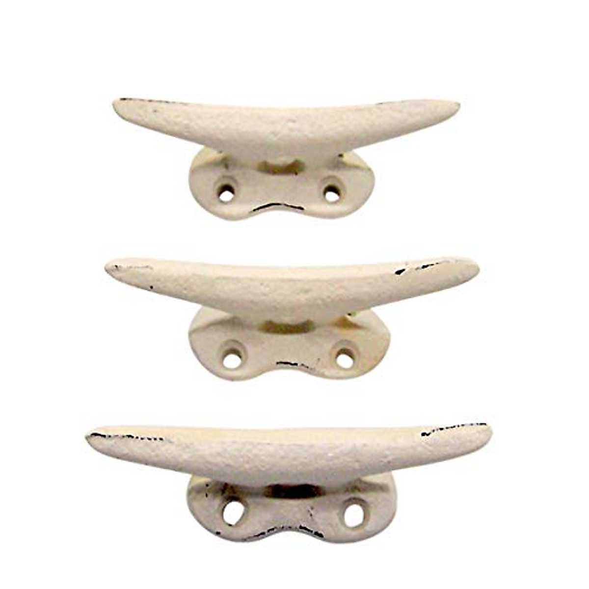 Nautical White Cast Iron Boat Cleat Wall Hooks, 3.5 Inches, Set of 3