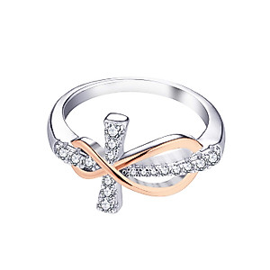 JO WISDOM 925 Sterling Silver Cubic Zirconia Cross Infinity Ring,Rose Gold Women's Infinity Wedding Engagement Statement Rings