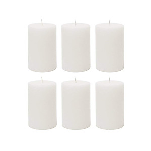 Mega Candles - Unscented 2 inch x 3 inch Hand Poured Round Premium Pillar Candle, White, Set of 6