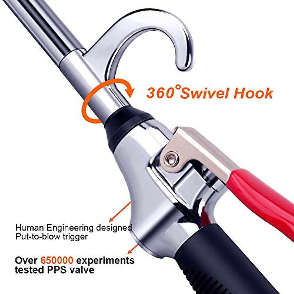 High Volume Powerful Air Blow Gun with Extensible Air Flow Nozzle, Pneumatic Air Compressor Accessories Blower Tool, Maximum Extended to 26 Inch Blower Gun with Anti-slip Rubber Coated Metal Handle