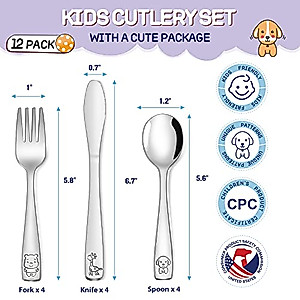 VITEVER 12-Piece Toddler Utensils, Stainless Steel Kids Silverware Set, Children Safe Forks, Spoons and Knives - Mirror Polished, Dishwasher Safe