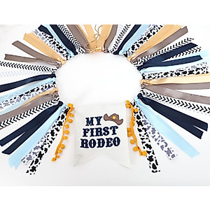 Cowboy 1st Birthday High Chair Banner,My First Rodeo For Kid’S Boy Baby Shower, Barnyard Cow 1st Birthday Party Highchair Decoration Cake Smash, Western Cowboy Backdrop Garland For Photo Props