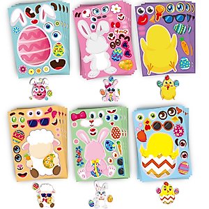 GonLei 24pcs Easter Stickers for Kids, Make Your Own Easter Sticker for Boys Girls, Easter Eggs Bunny Chick Farm Animal Lamb Face Stickers for Family Schools Classroom Activities Party Favor Supplies