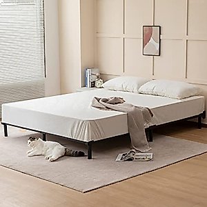 Queen Bed Frame, 7 Inch Metal Platform Bed Frame Queen Size No Box Spring Needed, Floor Bed Frame with Steel Slat Tool-Free Easy Assembly Non-Slip Mattress Foundation, 9-Leg Heavy Duty Bedframe, Black
