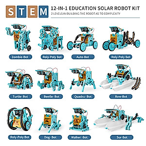 TEMI STEM 12-in-1 Solar Power Robots Creation Toy, Educational Experiment DIY Robotics Kit, Science Toy Solar Powered Building Robotic Set Age 8-12 for Boys Girls Kids