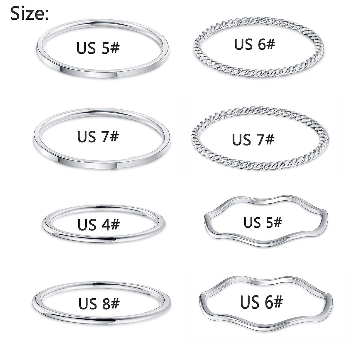 LOYALLOOK 8-14Pcs 1mm Stainless Steel Women's Plain Band Knuckle Stacking Midi Rings Comfort Fit Silver Tone