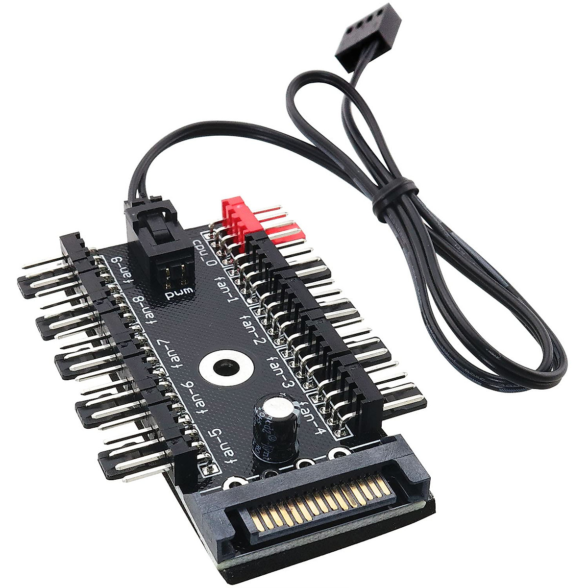 LRONG 1PC PC Chassis Fan Hub CPU Cooling HUB Fan PWM Hub SATA Controller Speed Controller