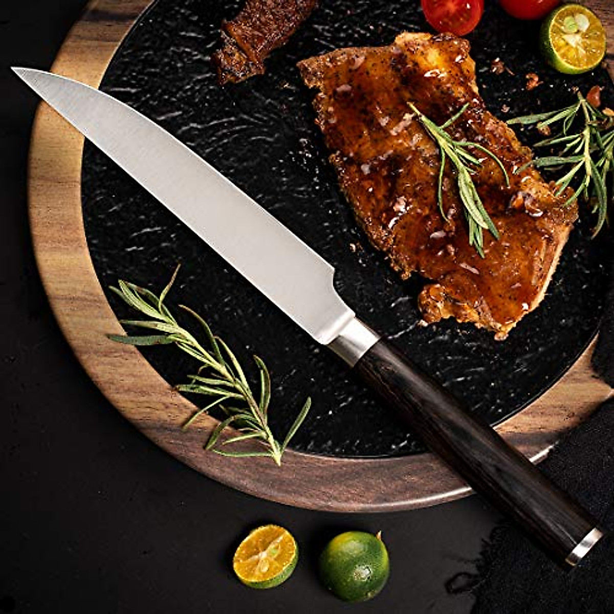 CHUZHEN Steak Knives Set of 4, Kitchen Steak Knife 5 Inch, High Carbon Stainless Steel, Non-serrated Blade, Pakkawood Handles, Dinner Knives with Gift Box