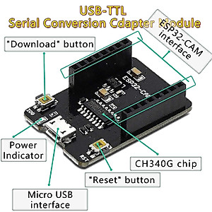 Aideepen ESP32-CAM-MB W- BT Board Micro USB to Serial Port CH-340G with 8DBI High Gain Dual-Band Antenna + 20cm IPEX to RP-SMA Cable