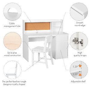 UTEX Kids Study Desk with Chair, Kids Desk and Chair Sets with Hutch and Storage Cabinet, Wooden Children Study Table, Student Writing Desk Computer Workstation for 5-12 Years Old