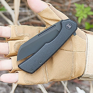 Miguron Knives M Malory Flipper Folding Knife 3.5" Black PVD 14C28N Blade Black Micarta Handle Outdoor Camping Hiking Pocket Knife MGR-809MBK