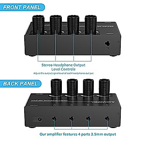 ZUKVYE 4 Channel Headphone Amplifier Stereo Audio Amp, Ultra-Compact Portable Headphone Splitter w/4 3.5MM Headphones Output Jack and 3.5MM Audio Input
