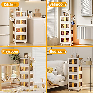 Storage Bins Containers Box with Lids - 27.5QT Plastic Clear Organizer Bins for Closet, Stackable Foldable Storage Bin with Wheels Handle, Collapsible Containers for Organizing Toys Clothes, 4 Pack