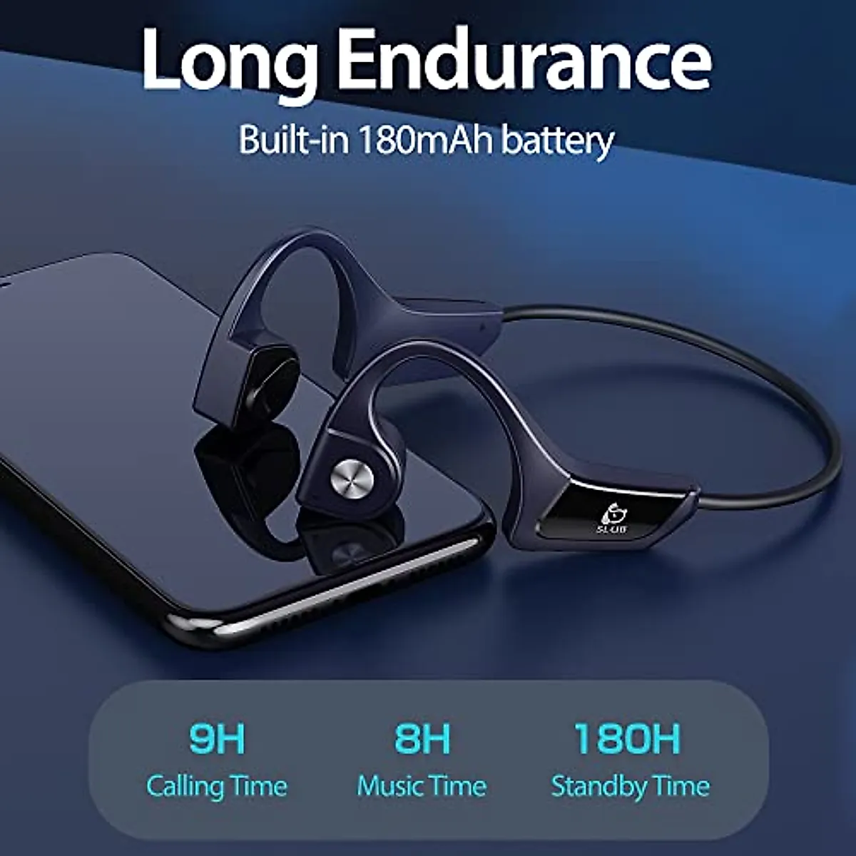 Jassco Bluetooth Bone Conduction Headphones, Wireless Open-Ear Earphones with Built-in Mic, IPX5 Waterproof Sports Headset for Running, Cycling, Driving, Workout, Gym (Blue)