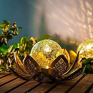 DUSVALLY Solar Lantern Outdoor Solar Lotus Lanterns Solar Lights, Metal Waterproof Garden Decoration for Patio, Yard, Courtyard, Hollow-Out Design,Golden
