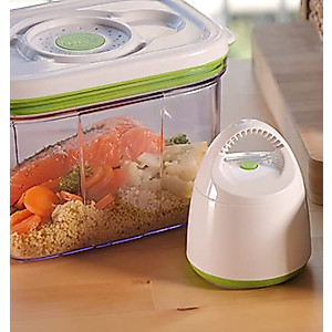 FOSa Vacuum Seal Food Storage System Reusable Container Starter Set with Vacuum and 2 Large Reusable containers