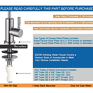 ESOW Kitchen Water Filter Faucet, 100% Lead-Free Drinking Water Faucet Fits Most Reverse Osmosis Units or Water Filtration System in Non-Air Gap, Stainless Steel 304 Body Brushed Nickel Finish