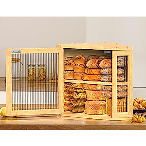 RYLTKISS Corner Bread Box–Extra Large Bread Box for Bread Storage-Durable Bamboo Wood Bread Box for Kitchen Countertop-Double Bread Container with Adjustable Height, Modern Bread Box Easy To Assemble