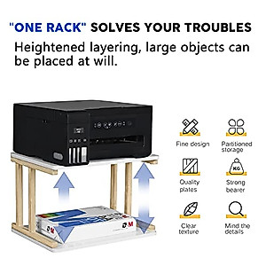 Desktop Printer Stand 2 Tiers, Wooden Bamboo Multipurpose Printer Stand with Anti-Slip Pad, can be Used as a Printer Shelf, Storage Shelf, Desktop Shelf for Printers, Scanners, Documents, Book(White)