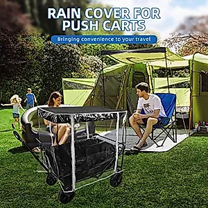 Wagon Rain Cover, Foldable Universal Clear Plastic Wind Cover Waterproof for Push-Pull Stroller Wagon Cart Outdoor Garden Camping Picnic Wagon Lounge Wagon Stroller with Zipper