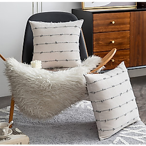 Caflife Boho Throw Pillow Covers 18x18 inches Beige and Grey, Set of 2 Modern Farmhouse Decorative Pillow Covers for Couch Bed, Living Room