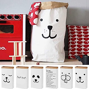 Kangkang Cute Cartoon Kraft Paper Storage Linen Bag Kids Toys Clothing Organizer Basket for Children Room Nursery Home Decor (Text)