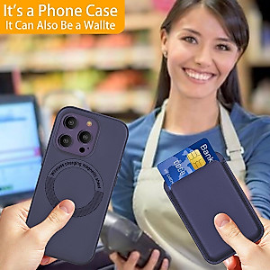 THMEIRA Compatible with iPhone 14 Pro Max Leather Case [ Compatible with MagSafe ] with Magnetic Wallet Card Holder [ PU Leather ] [ Slim Fit ] with Tempered Glass Screen Protector - Ink