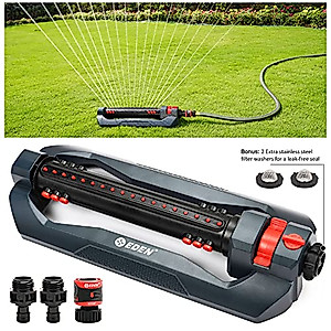 Eden Turbo Oscillating Sprinkler for Large Yard and Lawn W/Quick Connector Starter Set 96212 Covers up to 4,499 sq. ft., black/red