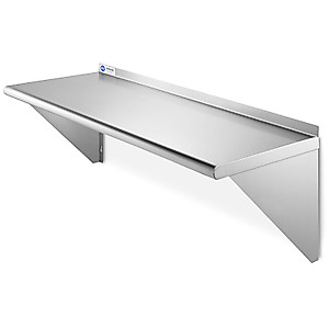 GRIDMANN 12" x 36" Stainless Steel Wall Mount Shelf with Backsplash, 16 Gauge, Commercial Grade - NSF Certified - Shelving for Restaurant, Kitchen, Utility Room, Garage