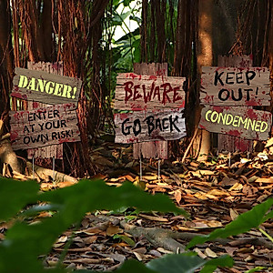 GABOSS Halloween Decorations Beware Signs Yard Stakes Outdoor Creepy Assorted Warning Sign,Scary Zombie Theme Party Decor Supplies,3 Pieces,16.5" x 12.2"