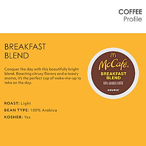 McCafé Breakfast Blend, Keurig Single Serve K-Cup Pods, Light Roast Coffee Pods, 72 Count