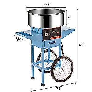 Commercial Cotton Candy Machine w/Cart Electric Cotton Candy Floss Maker - 110V for the Perfect Party Favor for Birthdays, School function, or Social Events.（Blue） (With wheels, BLUE)