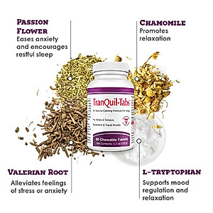 TranQuil-Tabs for Dogs - Contains Chamomile, L-Tryptophan, and Melatonin - Relieves Stress and Tension - Ease Travel and Separation Anxiety - 60 Tabs