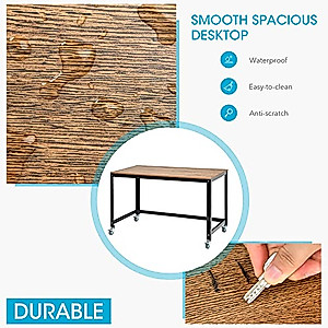 Tangkula Rolling Computer Desk, Portable Rolling Table, Mobile Home Office Desk Writing Study Desk, Movable Workstation with 4 Smooth Wheels, Home Office Work Table