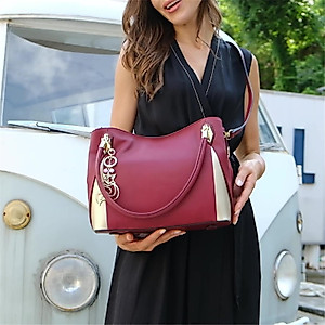 FOXLOVER Leather Handbags for Women, Genuine Leather Lady Top-handle Totes Women's Fashion Crossbody Bags Womens Carryall Purses (Red)