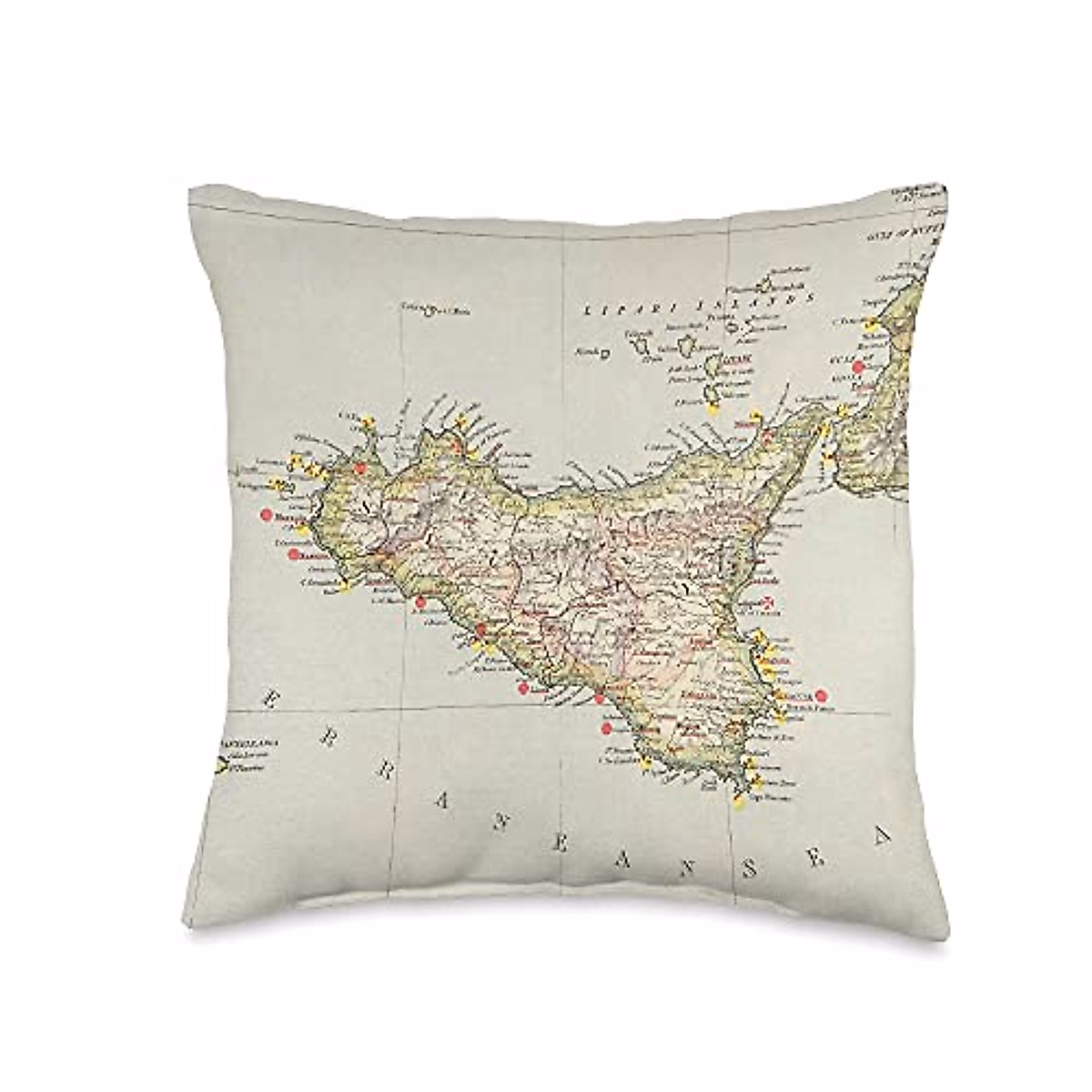 Sicilian Island Chart Sicily Italy Map Throw Pillow, 16x16, Multicolor