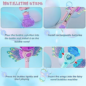 Bubble Wand for Kids Girls - Princess Bubble Wands Toddler Bubble Machine Wands Blower Age 3 4 5 6 7 8 Years Old Girl Gifts for Birthday Children's Day Party Summer Outdoor Toys Pink