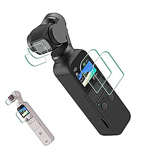 Lens Screen Protector for DJI Osmo Pocket 2 / Pocket 1 [2+2Pack] Black White, ULBTER Osmo Pocket II 0.3mm 9H Hardness Tempered Glass Cover Anti-Scrach Anti-Fingerprint Anti-Bubble