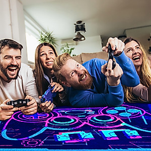 EISKBC Neon Gaming Area Rug, 3D Blacklight Game Controller Carpet, Non-Slip UV Reactive Fluorescent Floor Mat, Glow in The Dark Large Play Mat for Kids Game Room Playroom, 47x70inch